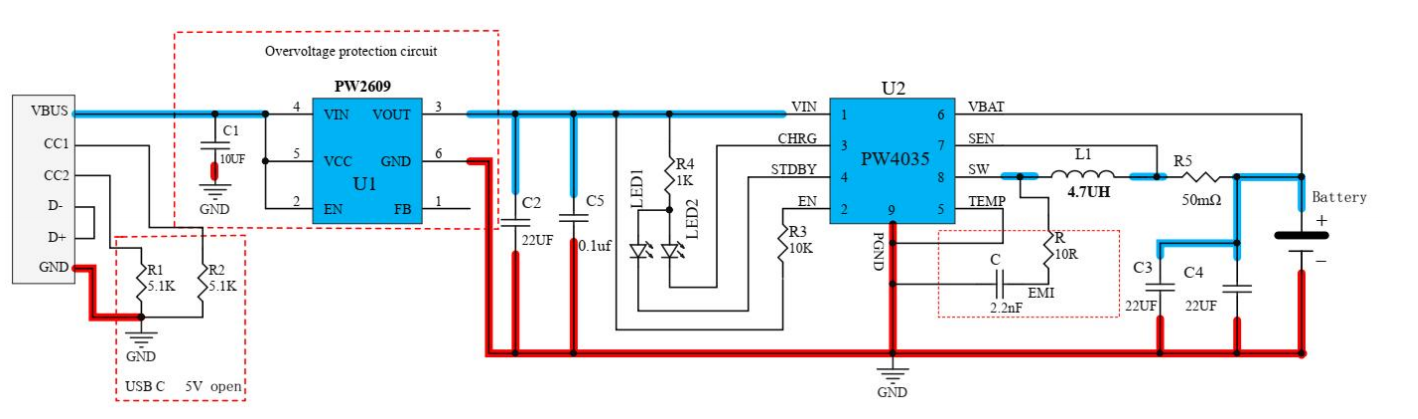 USB input with 6.1V overvoltage off, 36V withstand voltage protection ...