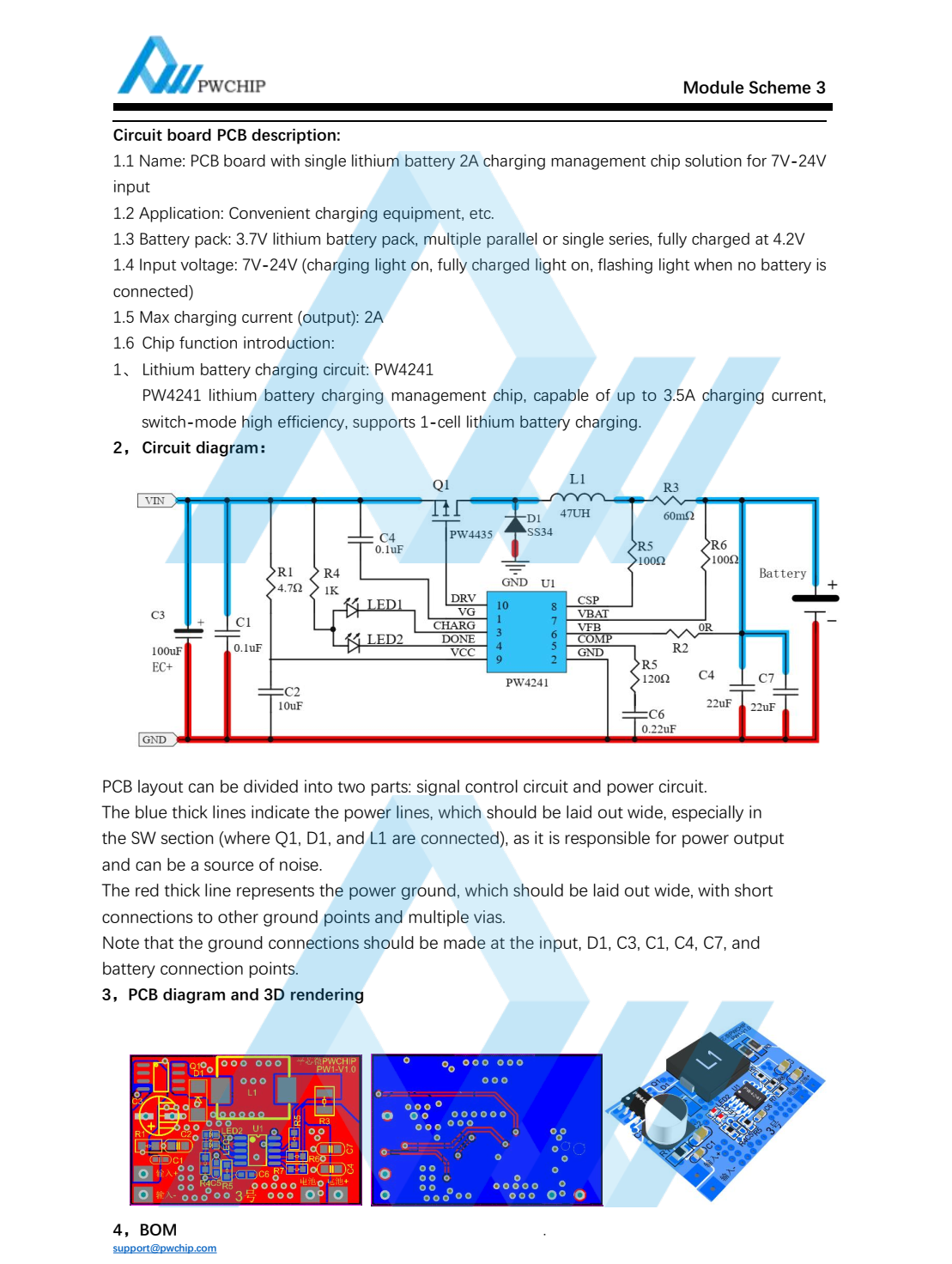 PCB board with single lithium battery 2A charging management chip solution for 7V-24V input ...